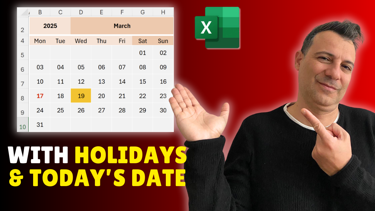 How to Create a Fully Dynamic Calendar in Excel: Holidays & Today’s ...